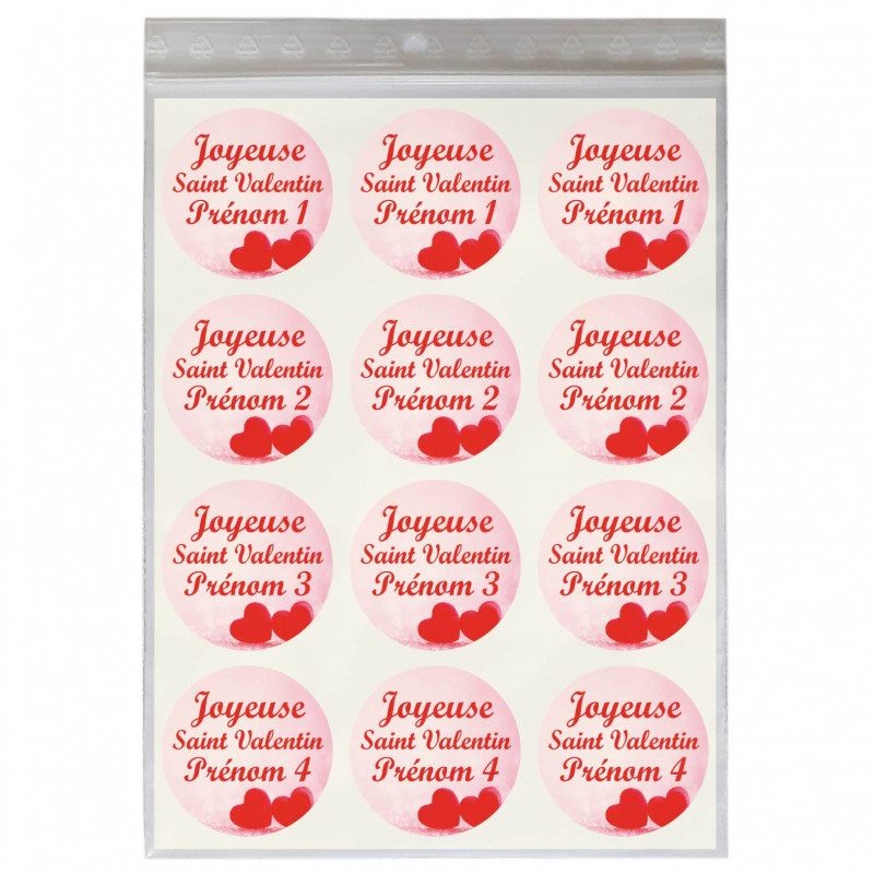 24 étiquettes JOYEUSE SAINT VALENTIN personnalisables avec 4 prénoms ...