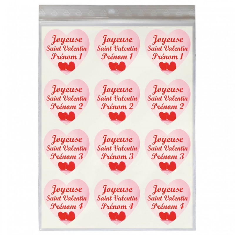 Étiquettes JOYEUSE SAINT VALENTIN personnalisables avec 4 prénoms - En ...